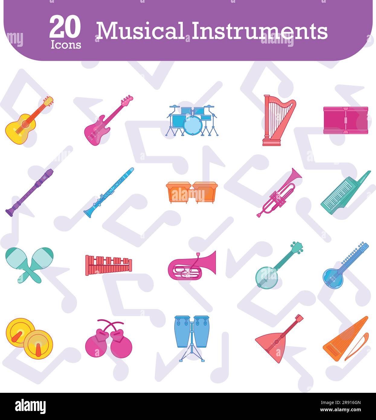 Set of colored musical instruments icons Vector Stock Vector Image ...