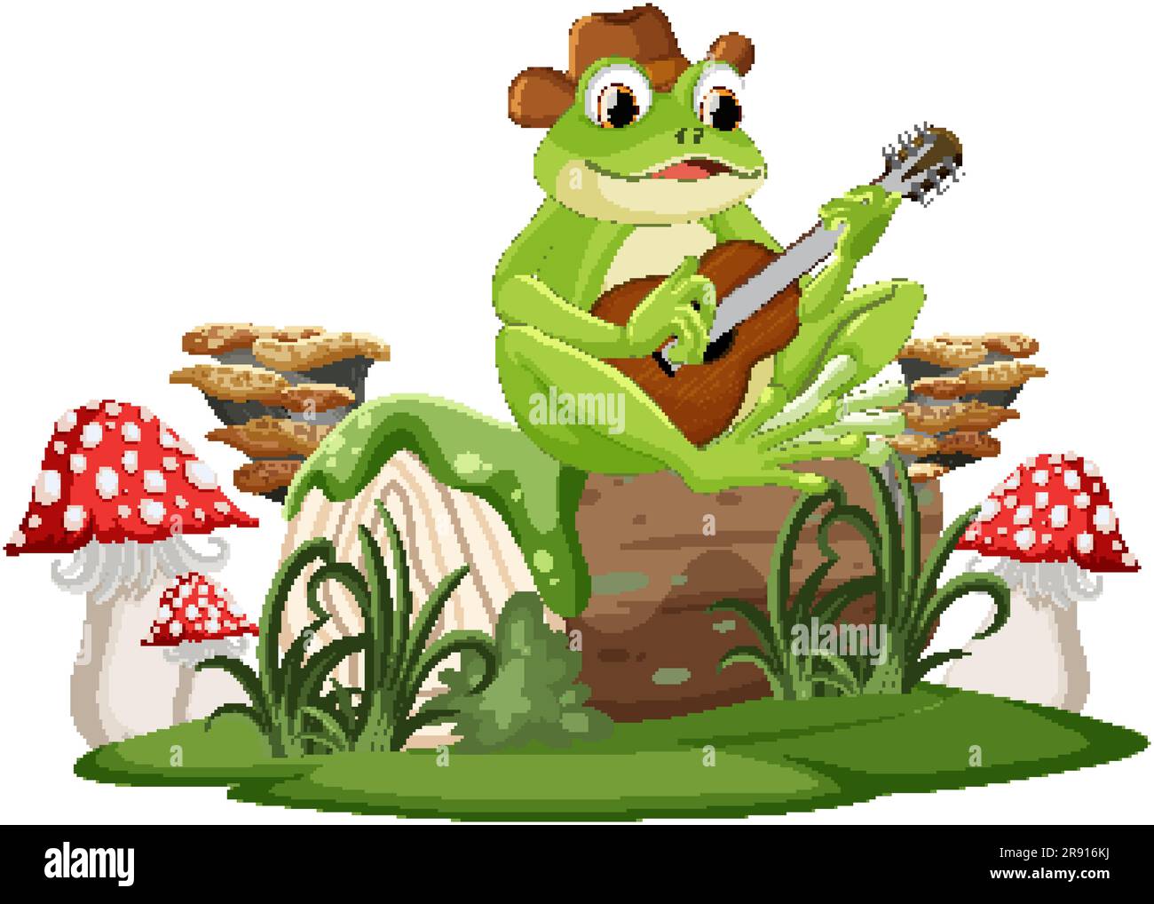 Cartoon Green frog Playing Guitar illustration Stock Vector Image & Art ...