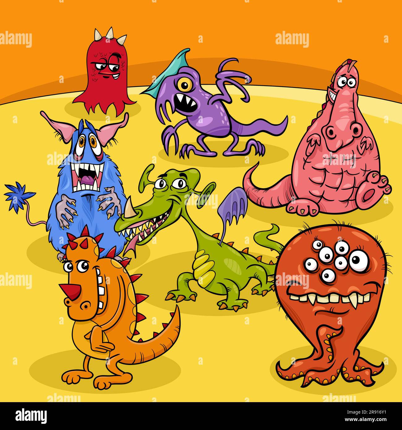 Cartoon illustration of funny monsters fantasy characters group Stock ...