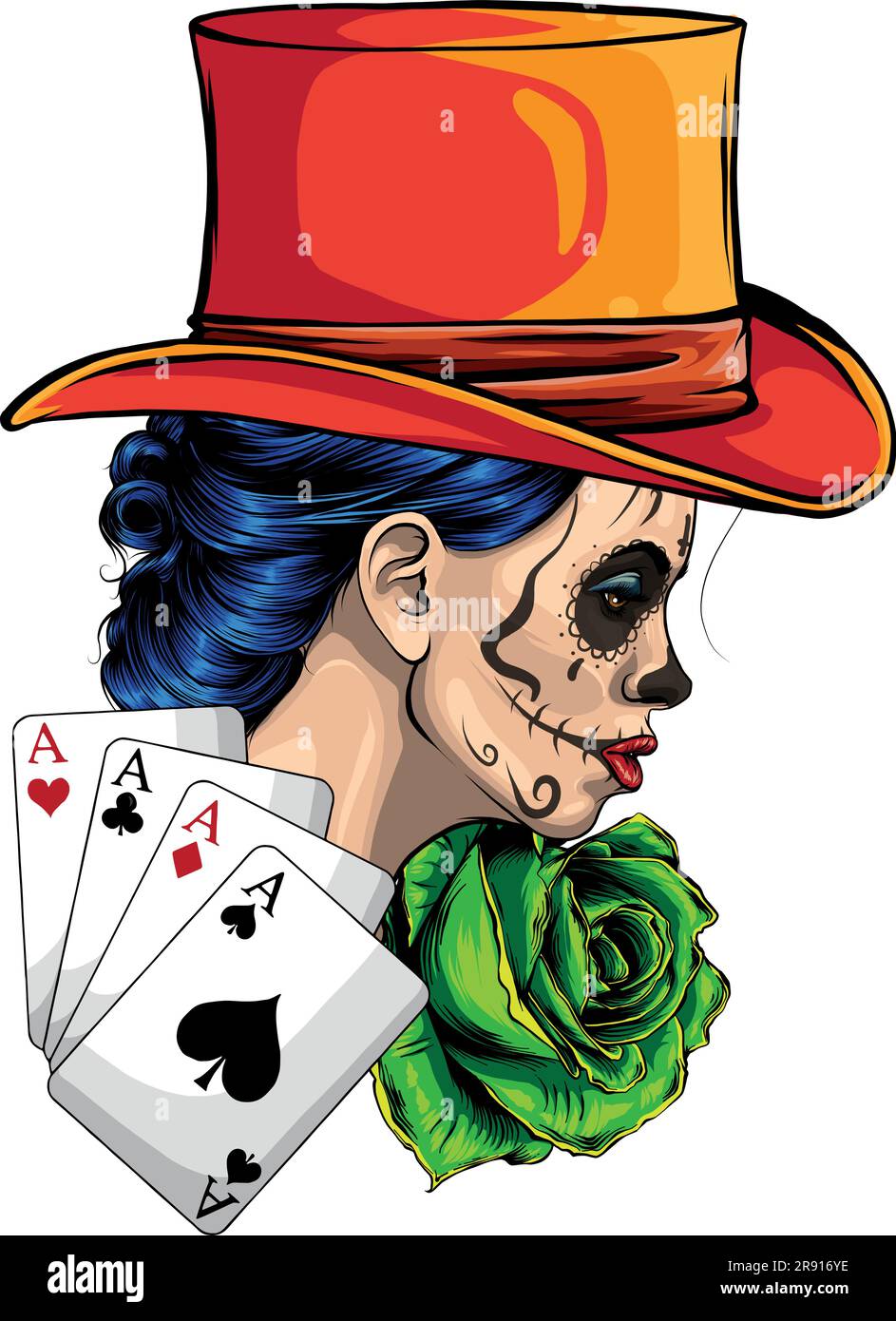 vector illustration of woman head with poker aces and rose Stock Vector ...