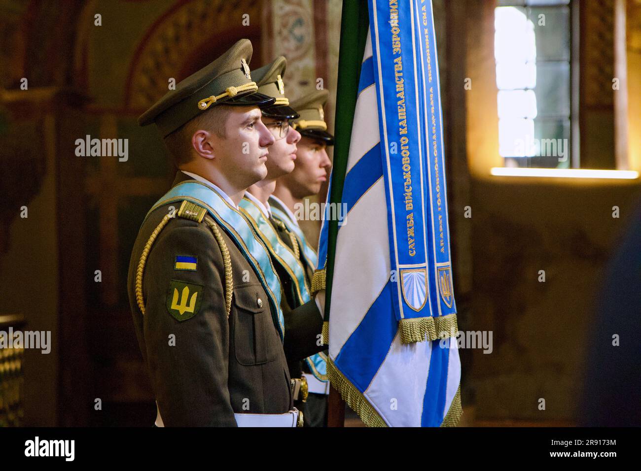 KYIV, UKRAINE - JUNE 23, 2023 - Honour guards stand to attention during ...