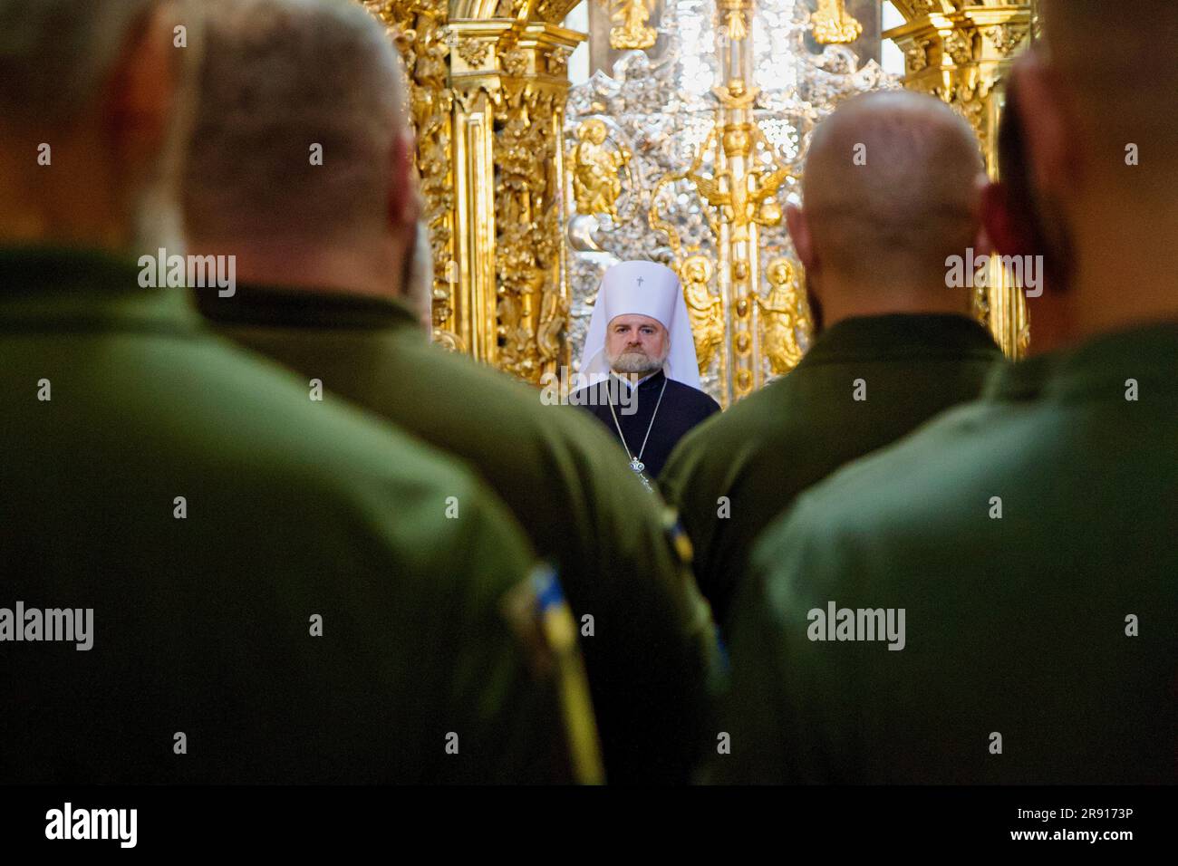 KYIV, UKRAINE - JUNE 23, 2023 - A priest attends the graduation ...