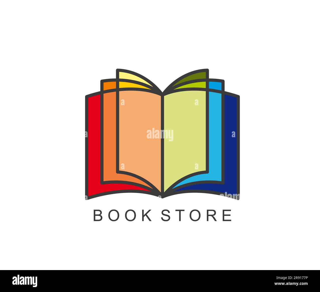 Book store icon, library shop or bookstore vector symbol with rainbow ...