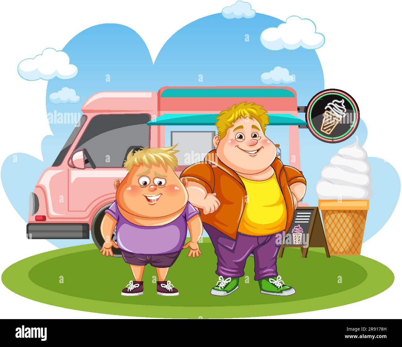 Two Fat Men in Front of Food Truck illustration Stock Vector Image ...