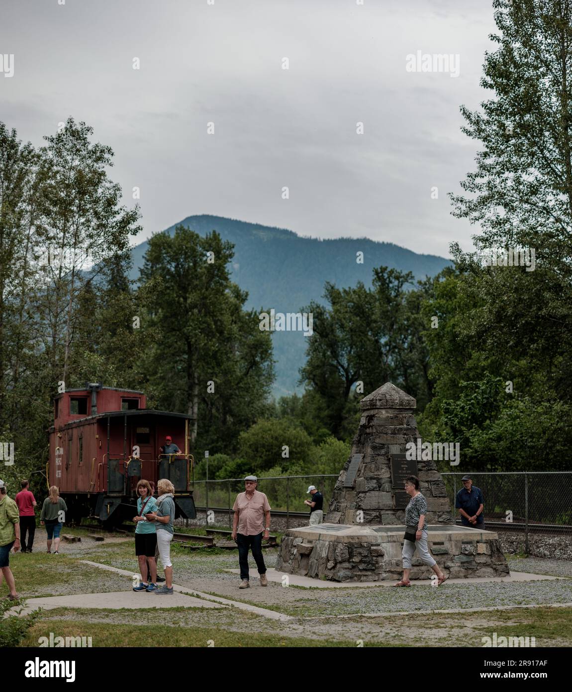 Tourists visit the site where the last spike was driven connecting ...