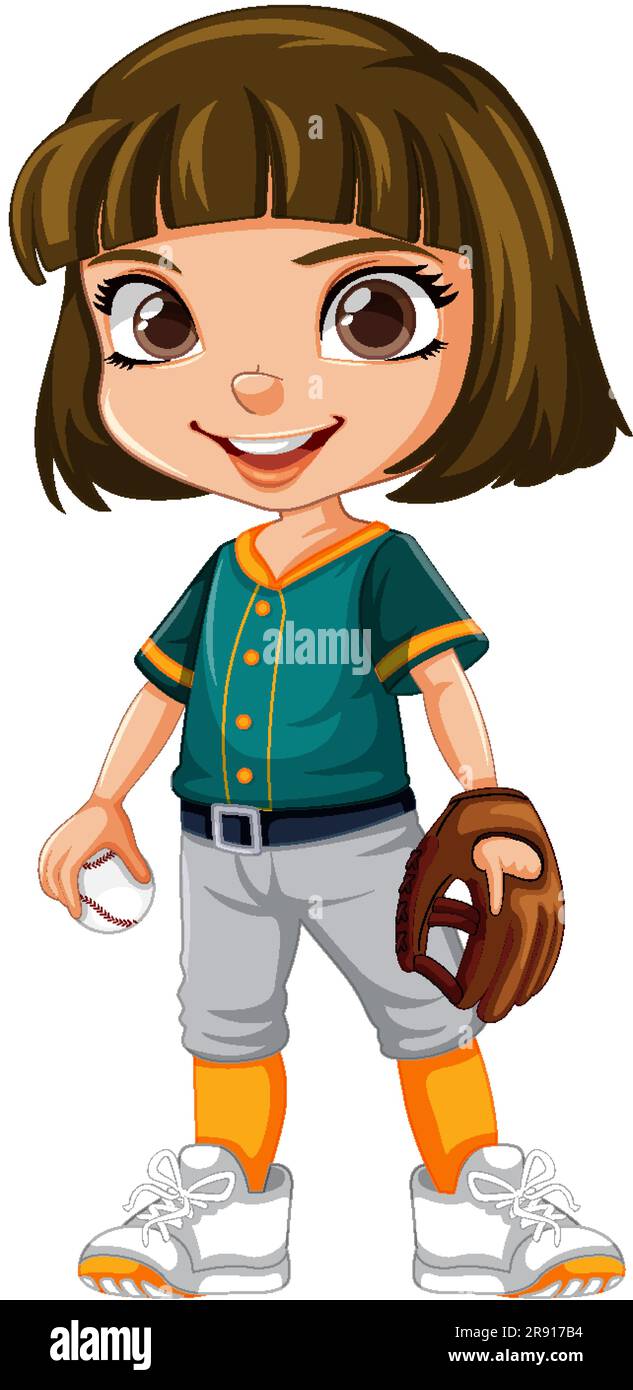 Cute girl baseball player cartoon character illustration Stock Vector Image & Art - Alamy