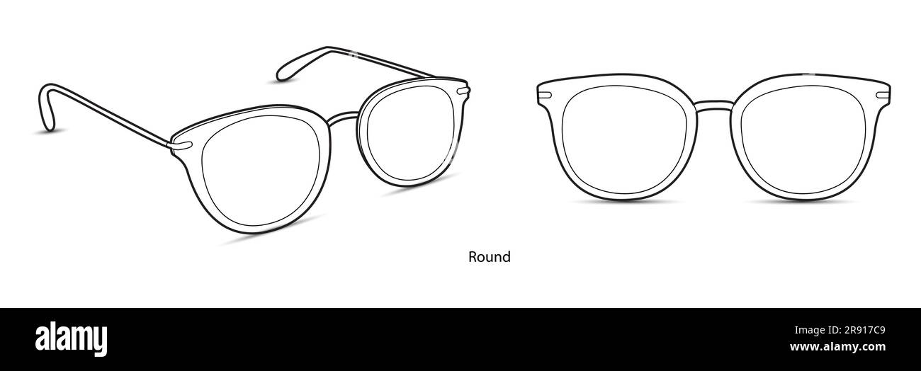 Round frame glasses fashion accessory illustration. Sunglass front and ...