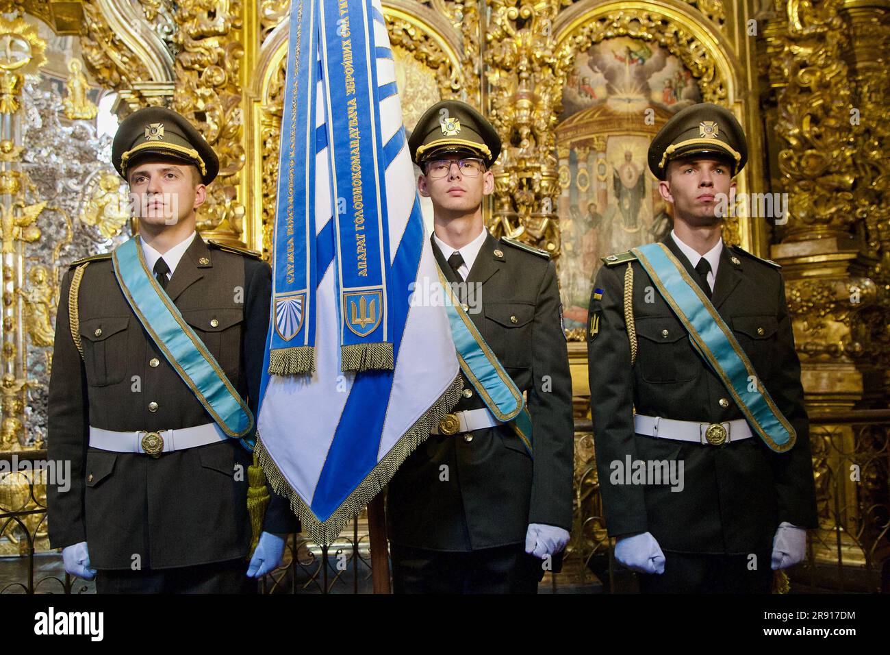 KYIV, UKRAINE - JUNE 23, 2023 - Honour guards stand to attention during ...