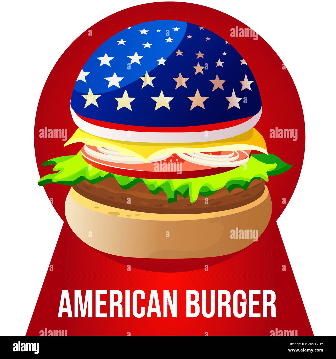 American burger with the U.S. flag, on a red insulated background with ...