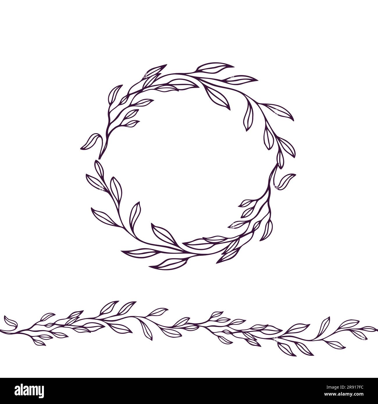 Floral branch leaves wreath for wedding invite or card Stock Vector ...