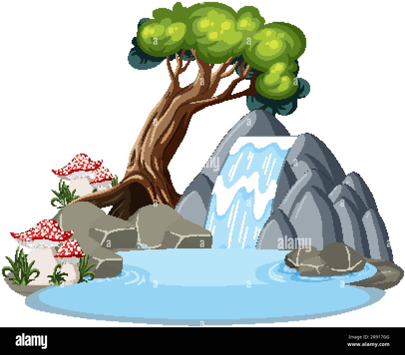 Waterfall with Tree in Cartoon Style illustration Stock Vector Image ...