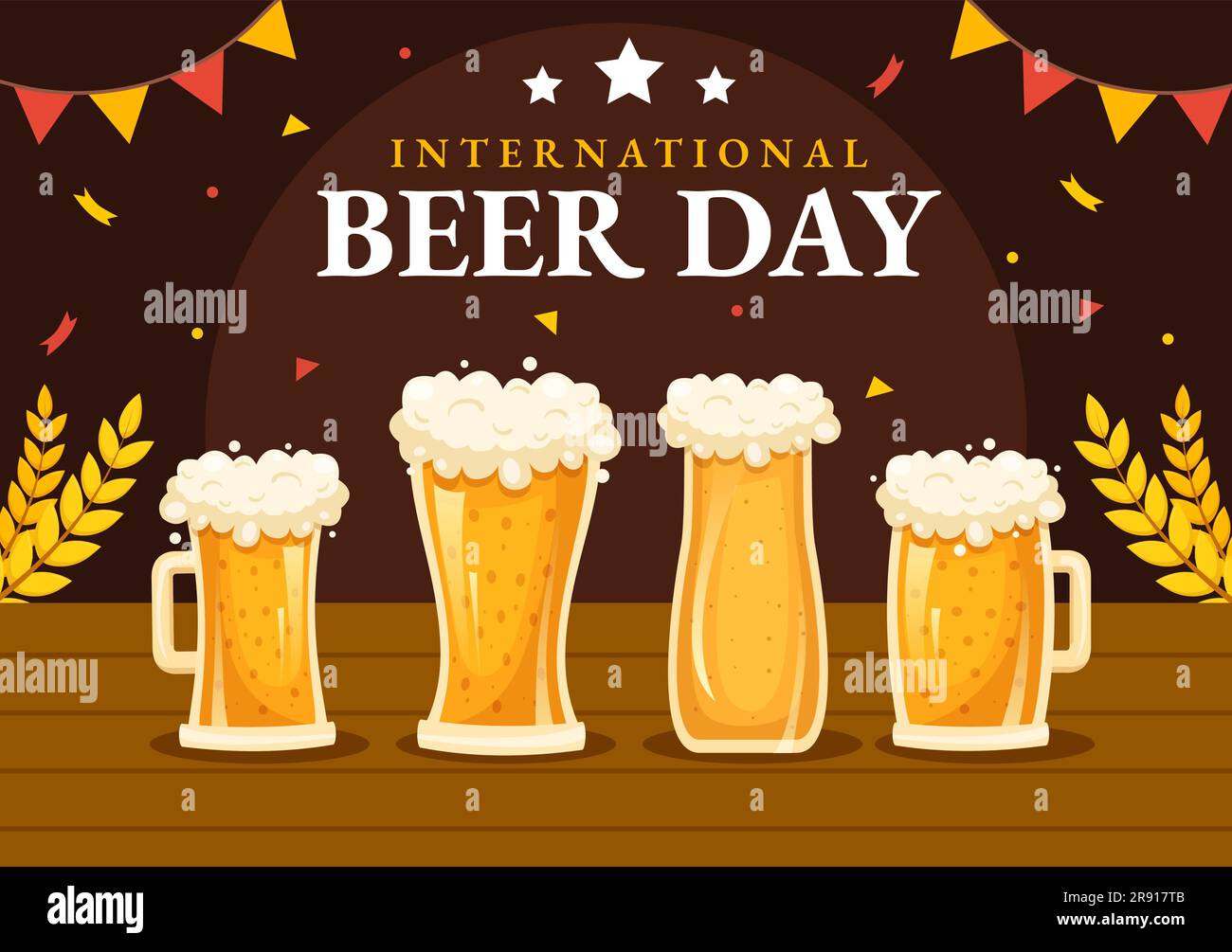 International Beer Day Vector Illustration with Cheers Beers Celebration in Flat Cartoon Hand ...