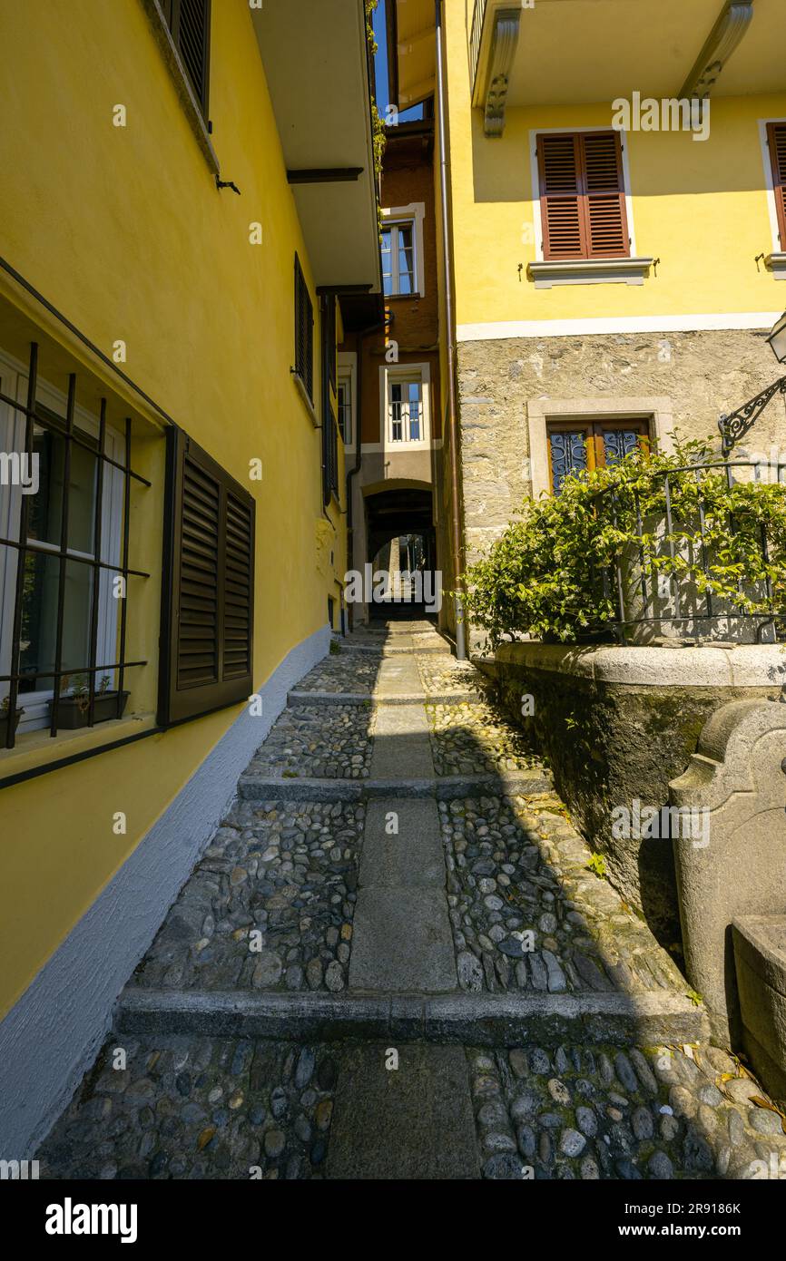 Cannero Riviera, Lake Maggiore. Narrow streets in the old town ...