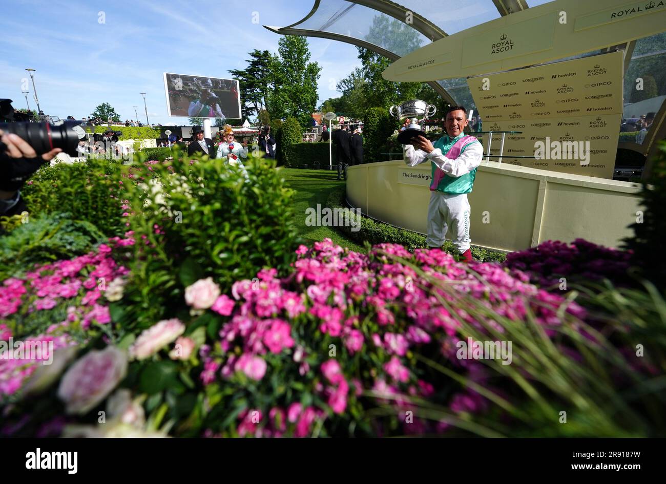 Frankie Dettori poses woth the trophy after winning The Sandringham ...