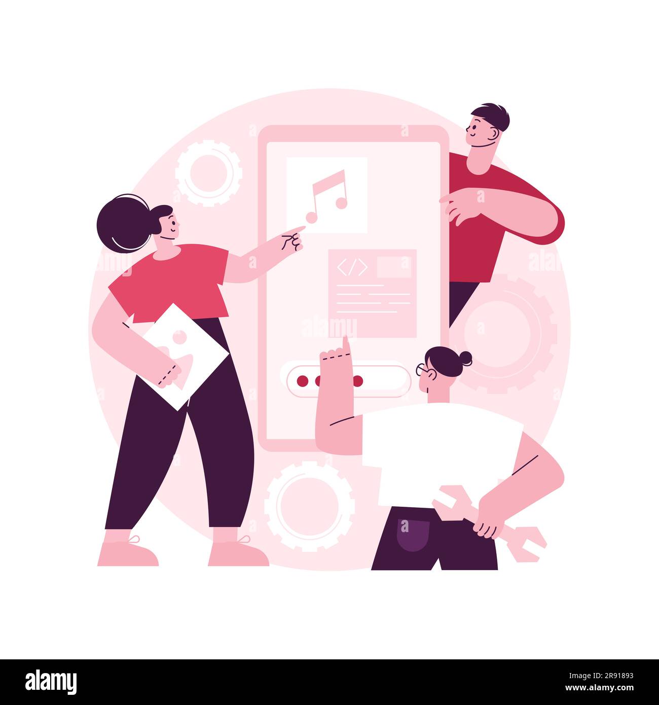 Mobile application development abstract concept vector illustration. Mobile device app building ...