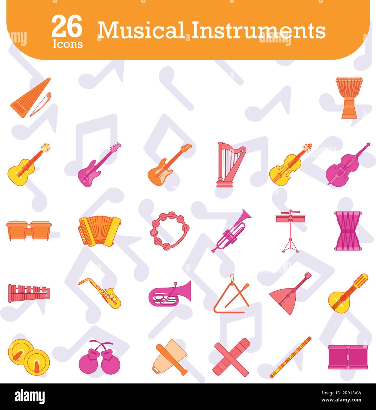 Set of colored musical instruments icons Vector Stock Vector Image ...