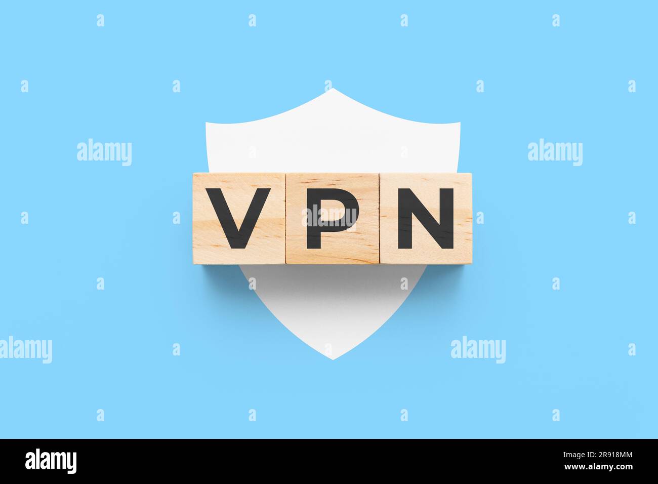 VPN (Virtual Private Network) wooden cubes on blue background with ...