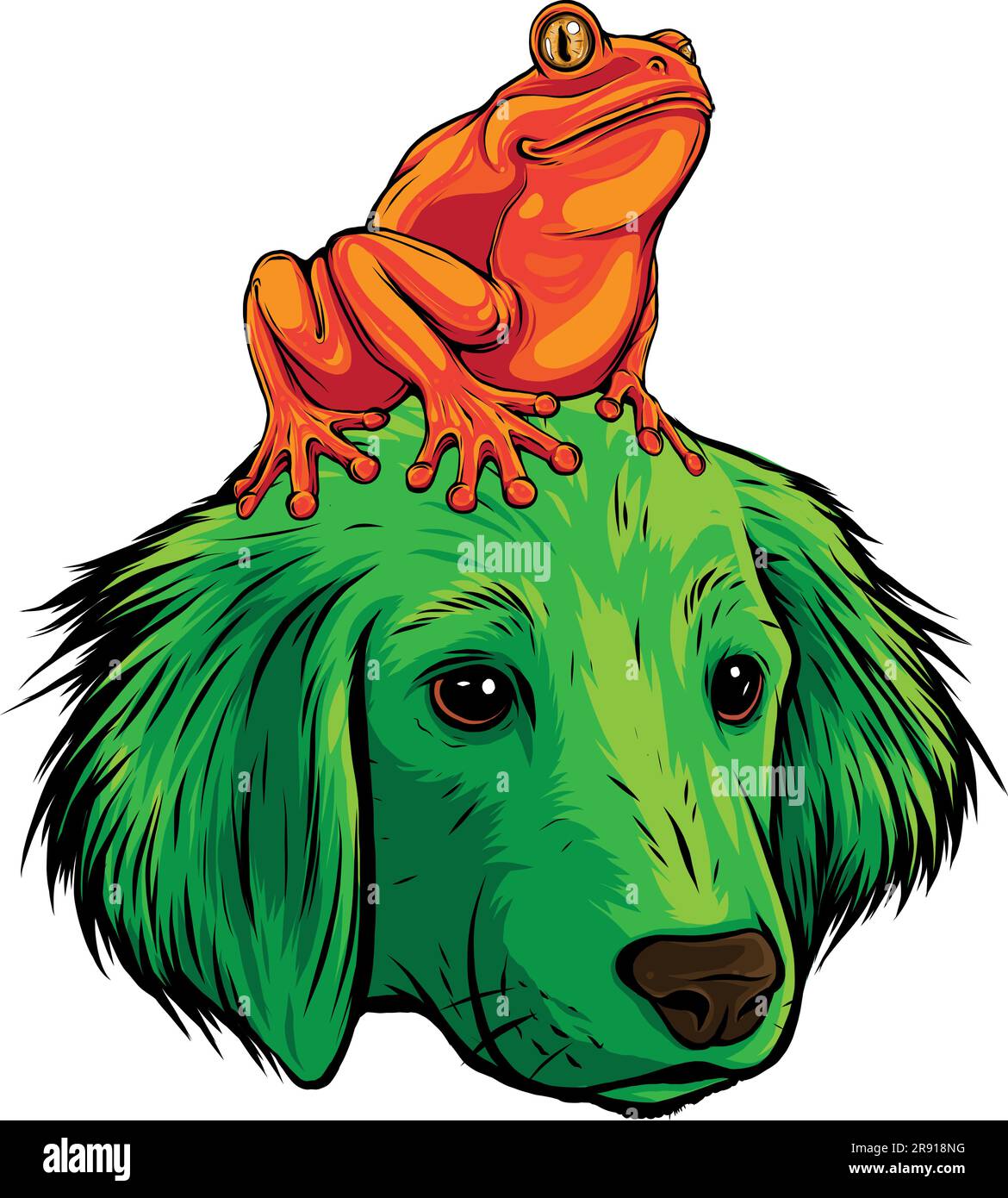 vector illustration of frog sitting on dog head Stock Vector Image ...