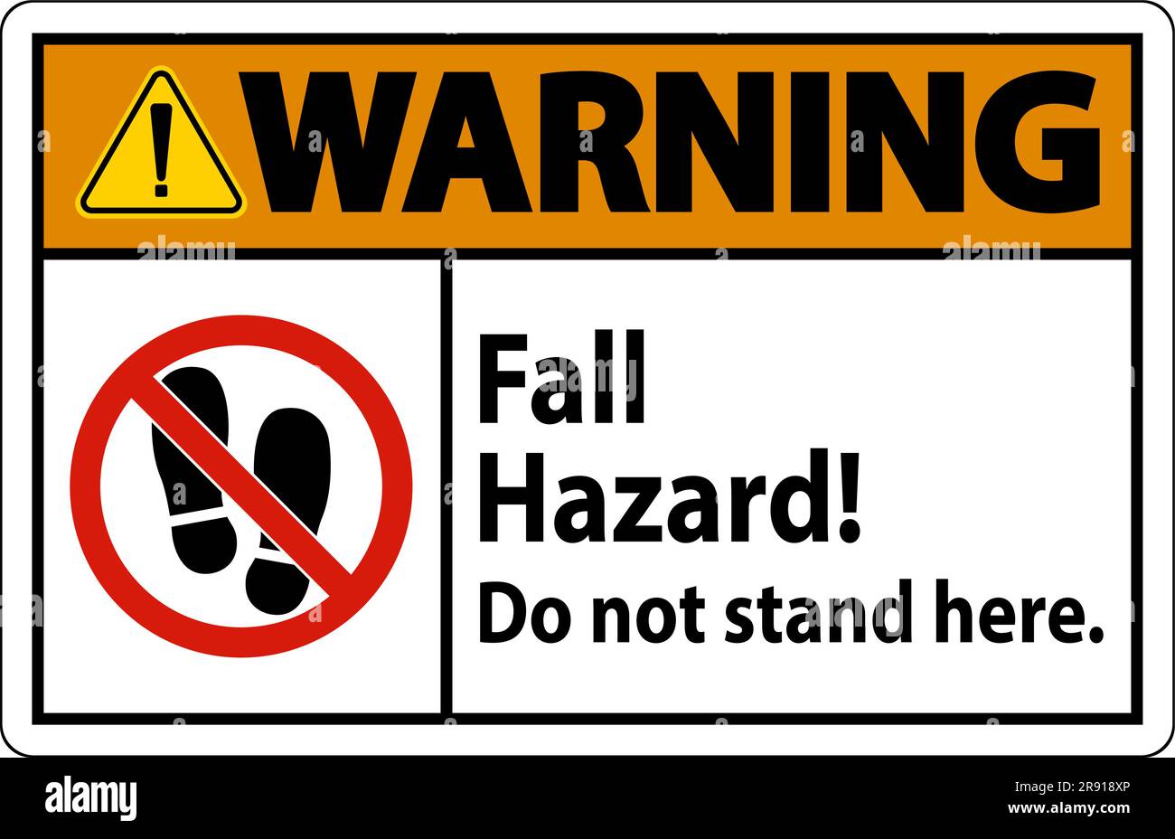 Warning Sign Fall Hazard, Do Not Stand Here On White Background Stock ...