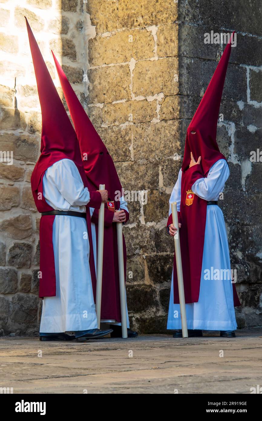 Nazarenes with tunic and hood in the processions in the streets of ...