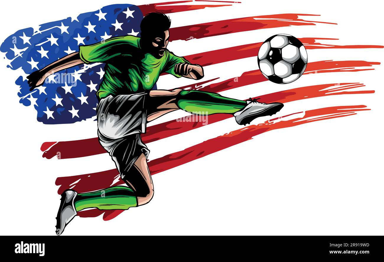 vector illustration of soccer player with american flag Stock Vector ...