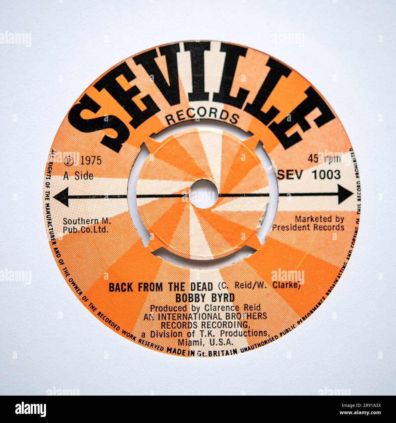 Centre label of the seven inch single version of Back From the Dead by Bobby Byrd, which was ...