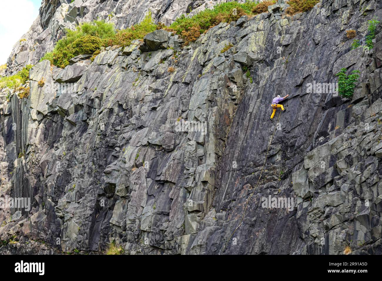 Rock climber, Bram Crag Quarry, The English Lake District, Cumbria, in ...
