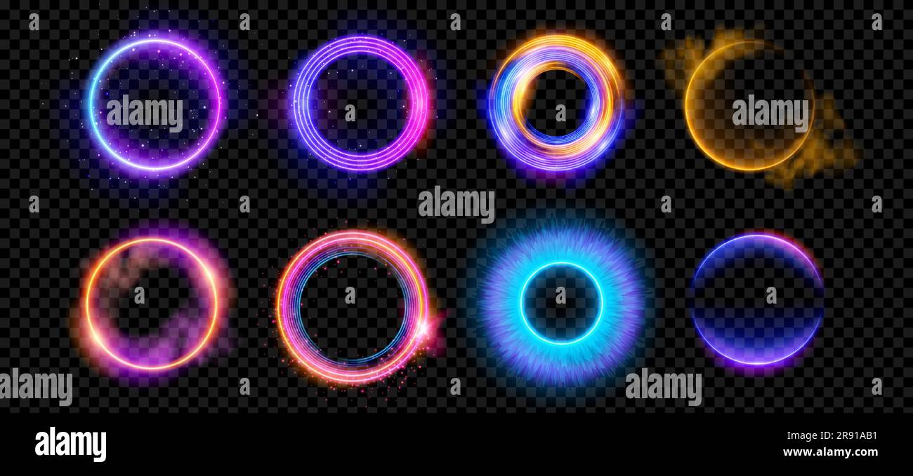 Optical halo flares with neon light vector effect set isolated on ...