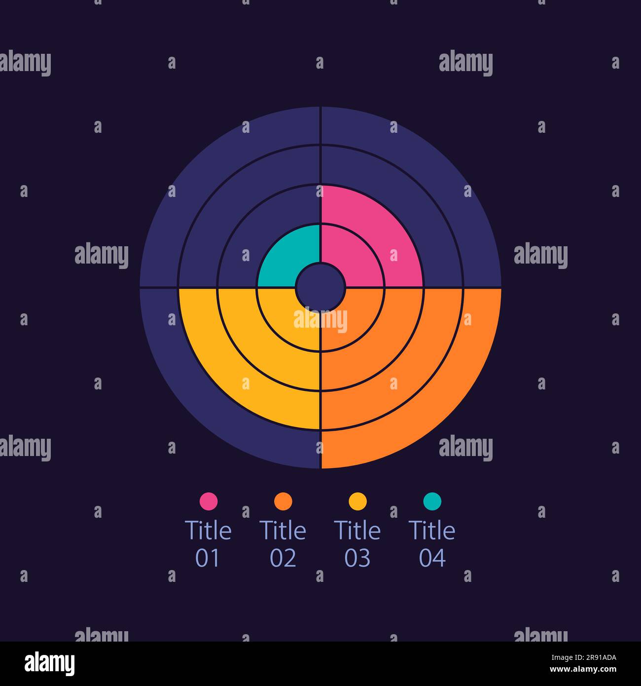 Concentric circle infographic diagram design template for dark theme ...