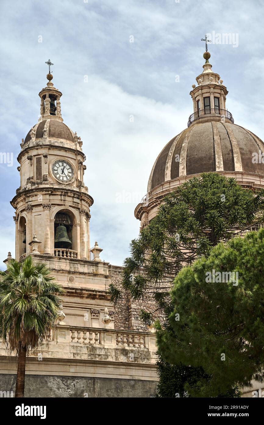 Tower and dome of the Baroque Cathedral Basilica of St. Agates in the ...