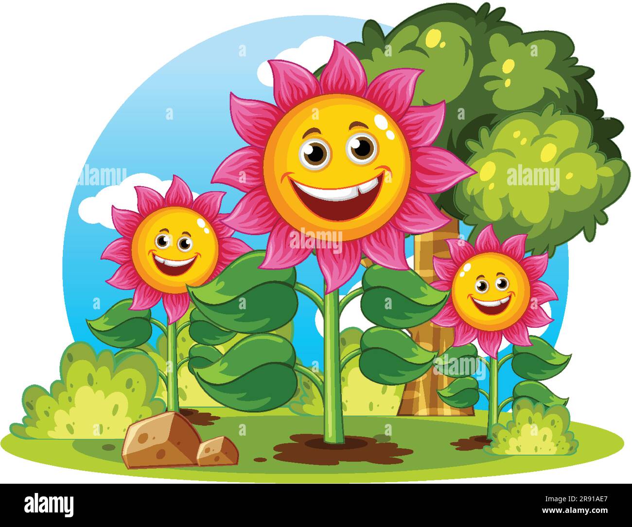 Happy Sunflower with Smiling Face illustration Stock Vector Image & Art ...