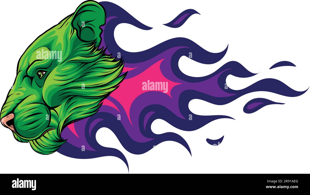 vector illustration of Flaming Fire Lion head Stock Vector Image & Art ...