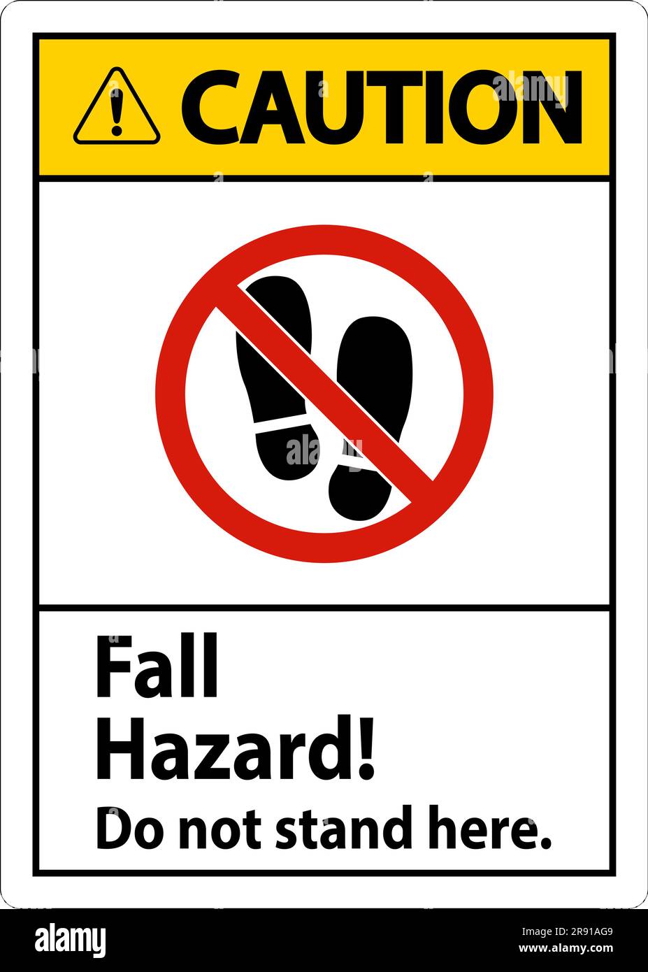 Caution Sign Fall Hazard, Do Not Stand Here On White Background Stock ...