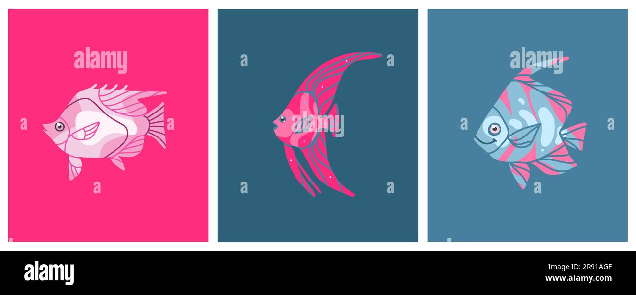 Hand drawn vector abstract cartoon marine underwater animals set of ...