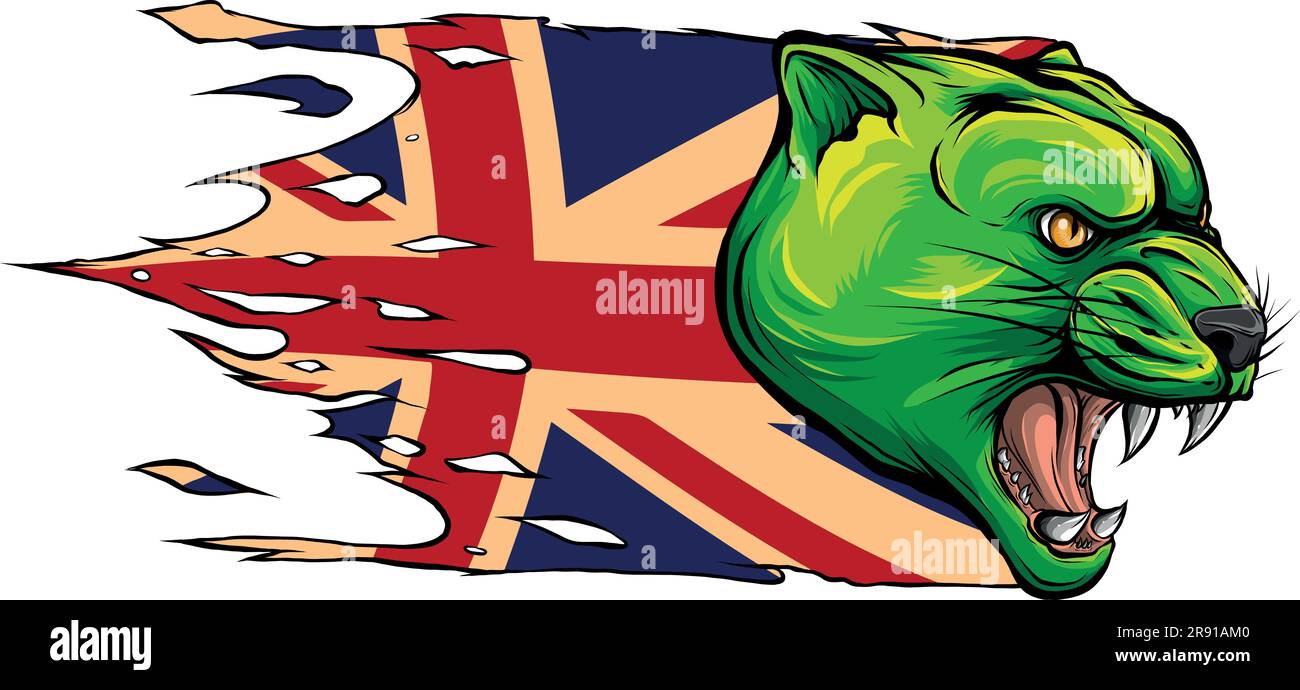 vector illustration of jaguar head with british flag Stock Vector Image ...