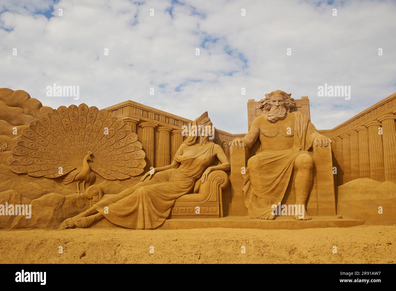Sondervig, Denmark, May 21, 2023: Sand Sculpture. Zeus and Hera Stock ...