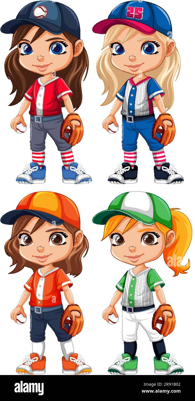 Set of sport girl cartoon character baseball illustration Stock Vector ... Set of sport girl cartoon character baseball illustration Stock Vector ...