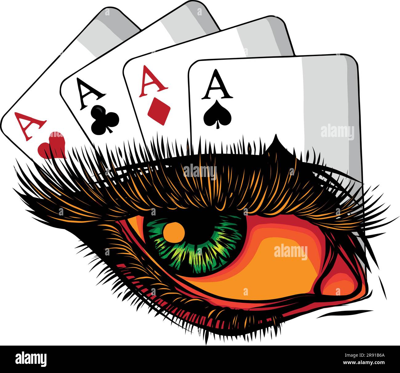 vector illustration of Woman eye with poker cards Stock Vector Image ...