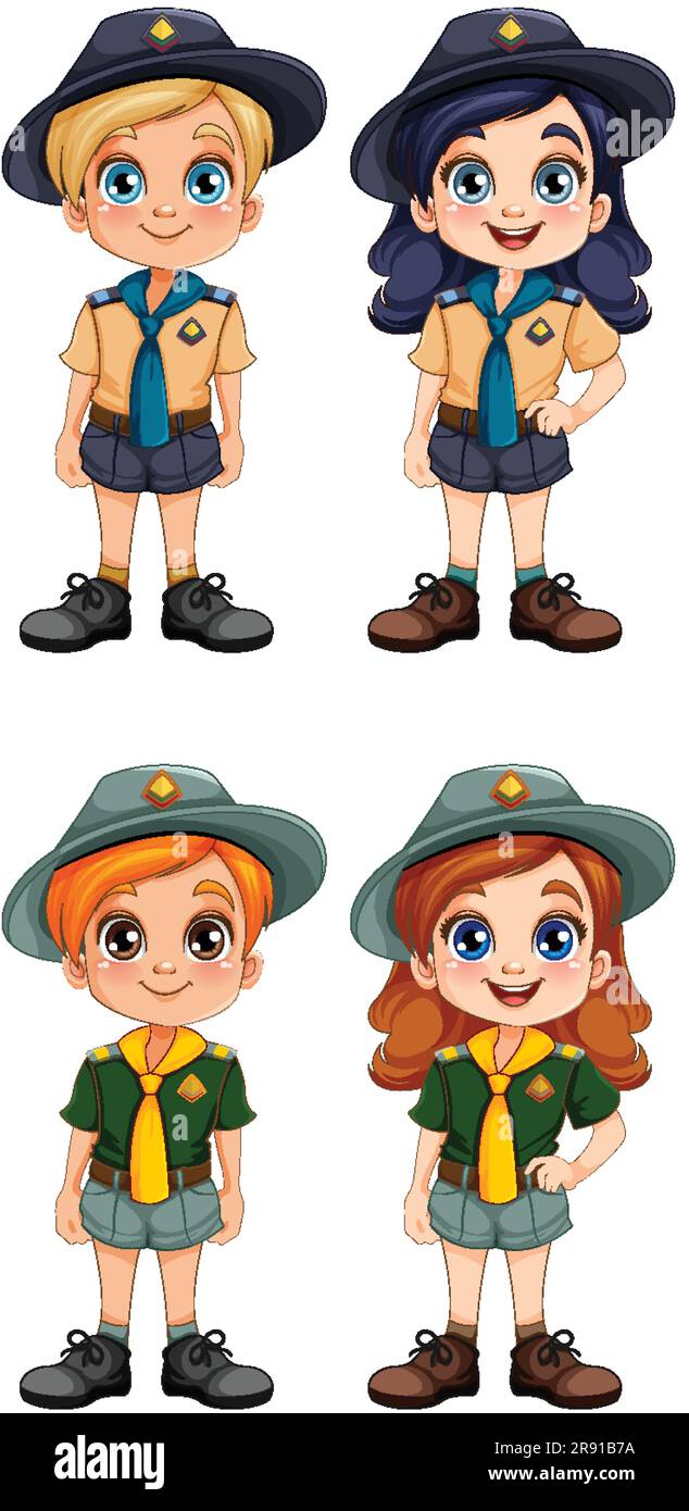 Set of boy and girl in scout uniform illustration Stock Vector Image ...