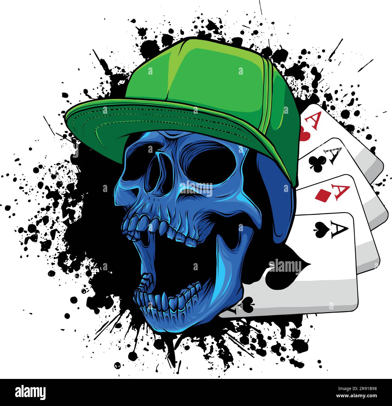 Skull with hat and four aces vector illustration Stock Vector Image ...