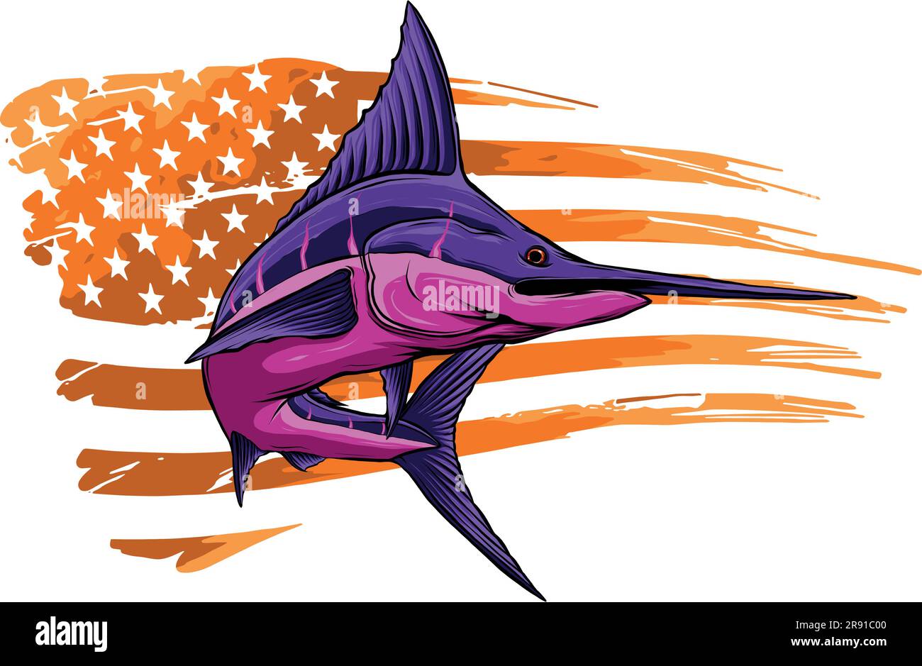 vector illustration of Marlin fish with american flag Stock Vector ...