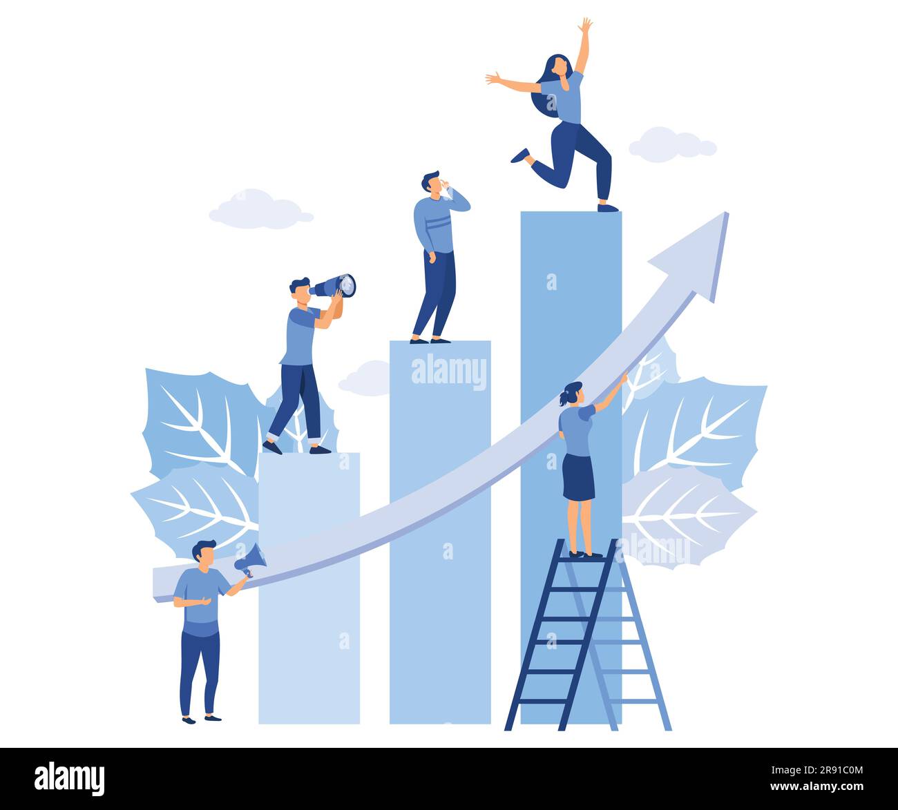 people run to their goal on the column of columns, move up motivation ...