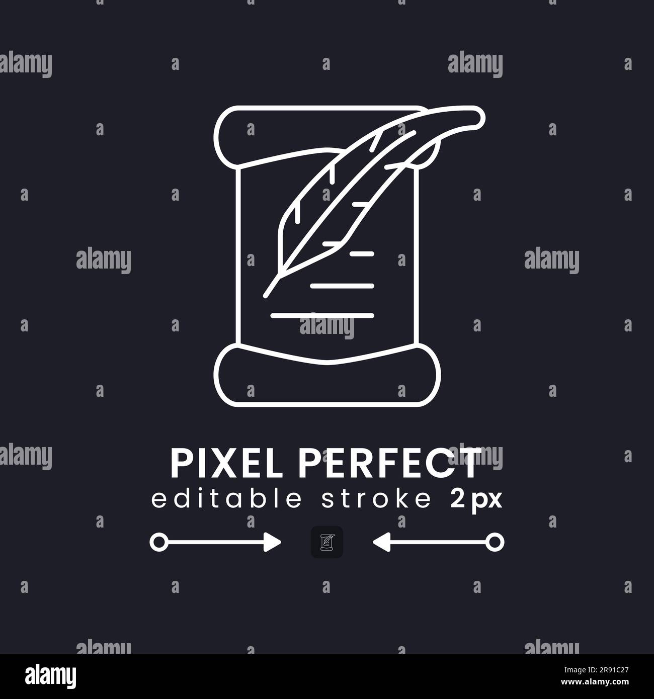 Paper scroll with feather pen white linear desktop icon on black Stock Vector Image & Art - Alamy