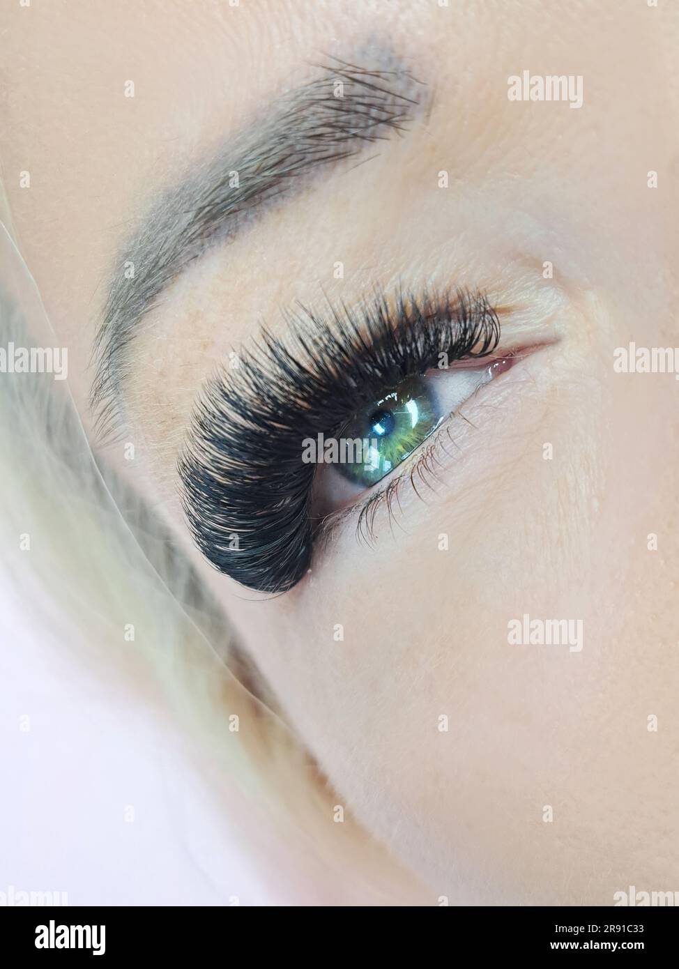 Close up of eye with eyelash extensions ,beauty salon treatment ,2d ...