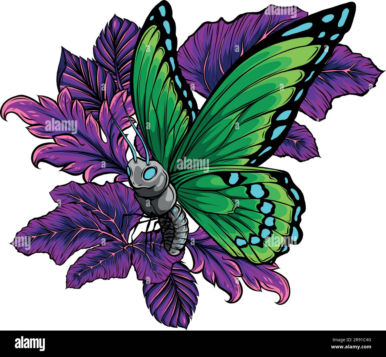 vector illustration of Leaves and butterfly design Stock Vector Image ...