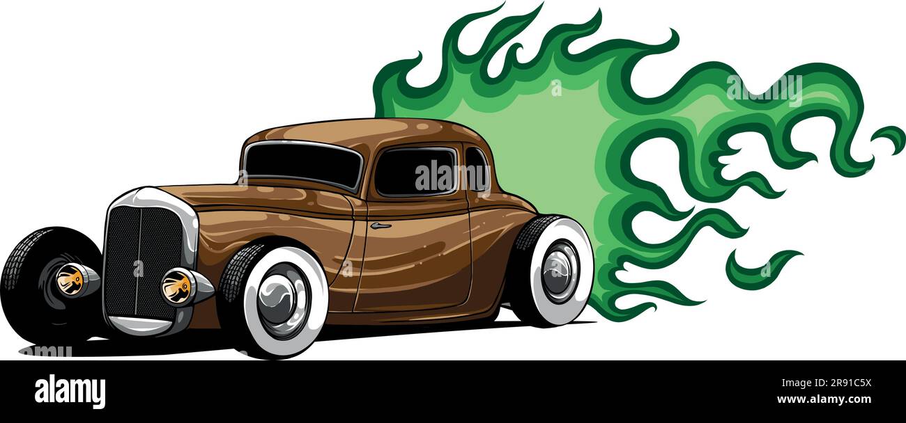 vector illustration of hot rod car with flames Stock Vector Image & Art ...