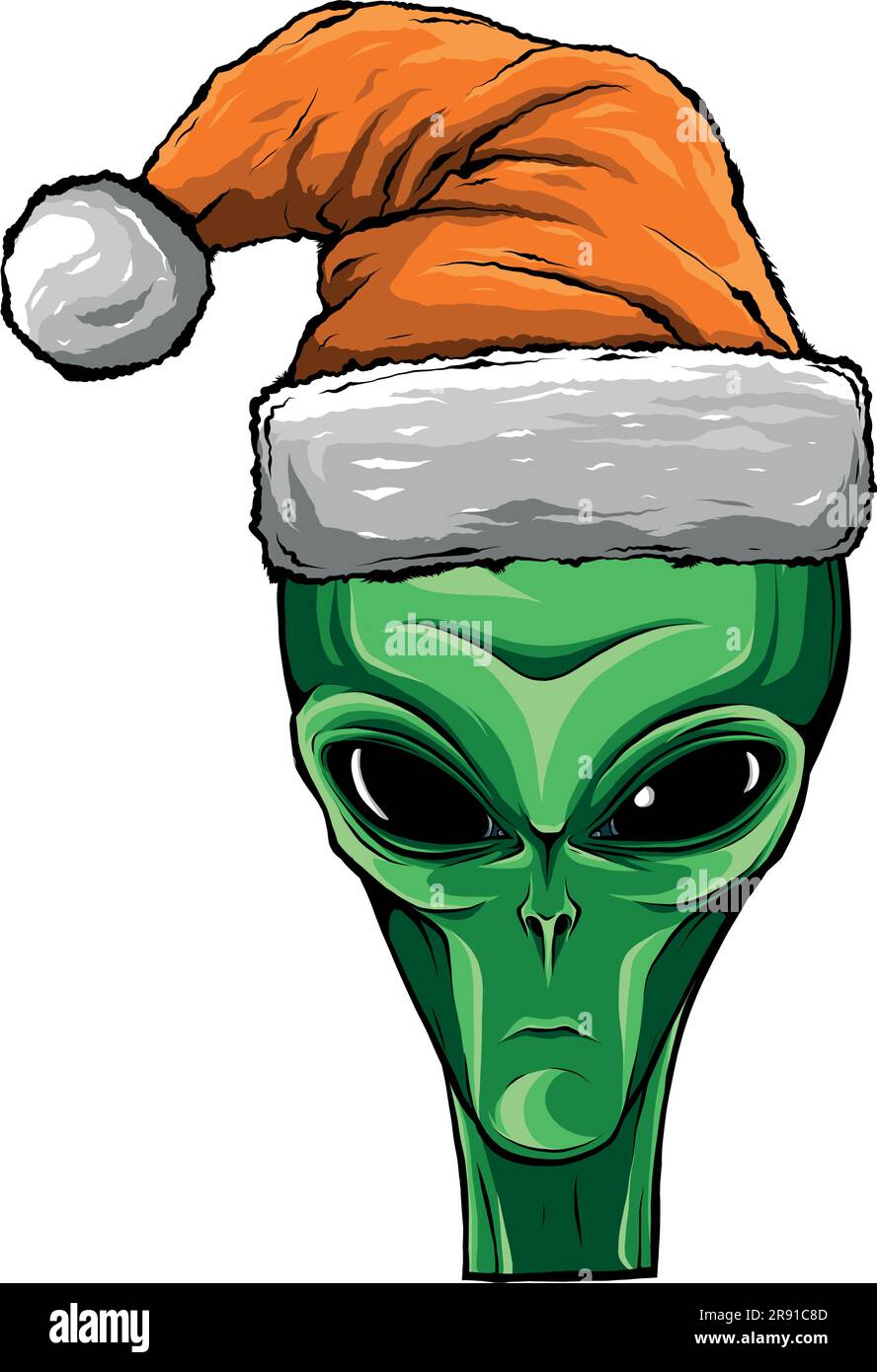 Alien wearing santa claus hat. Christmas alien face. vector ...