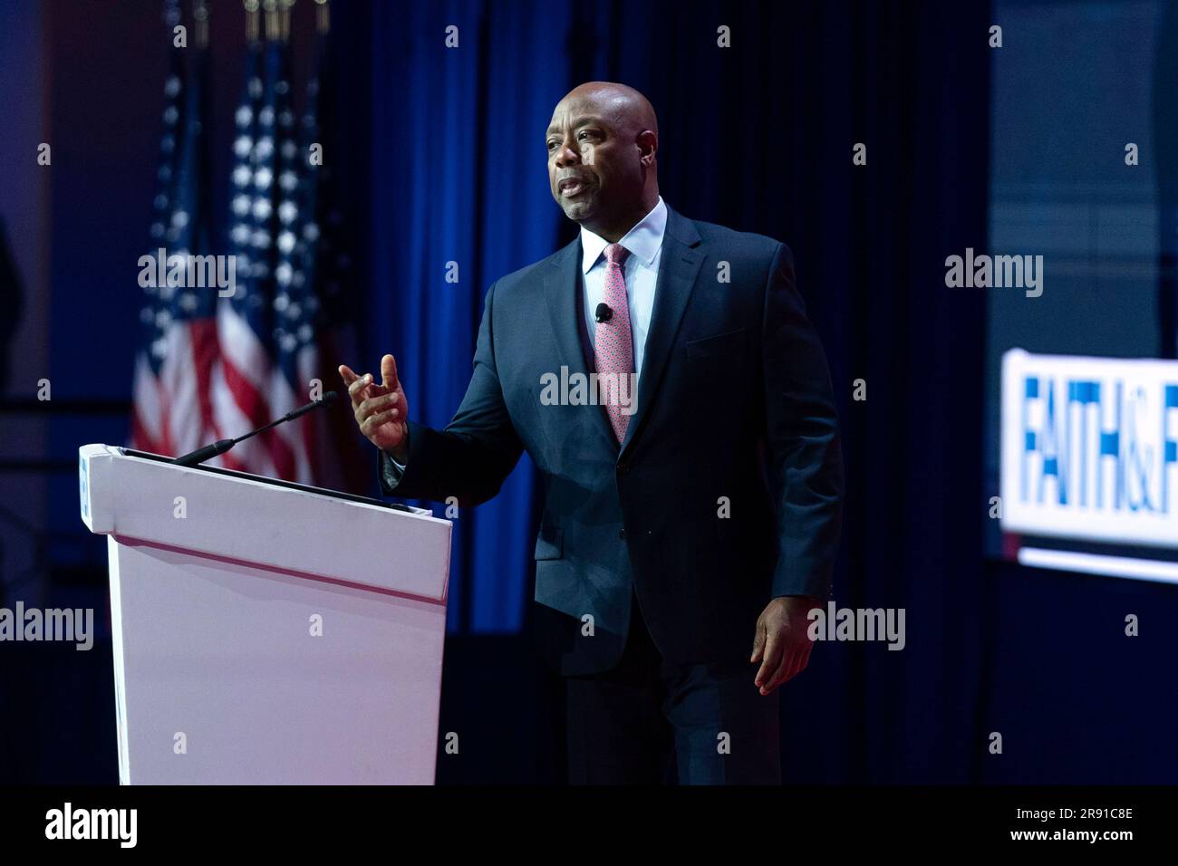 Republican presidential candidate Sen. Tim Scott, R-S.C., speaks during ...
