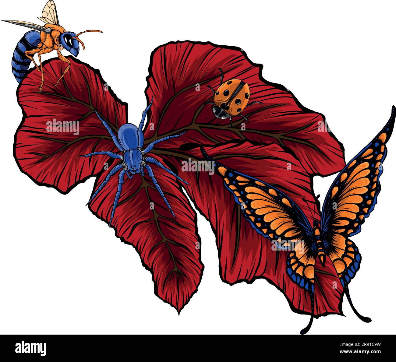 vector illustration of leaves with insect on white background Stock ...