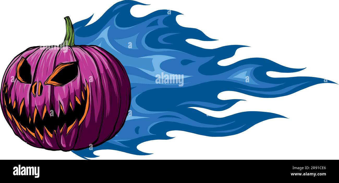 vector illustration halloween pumpkin with fire on white background ...